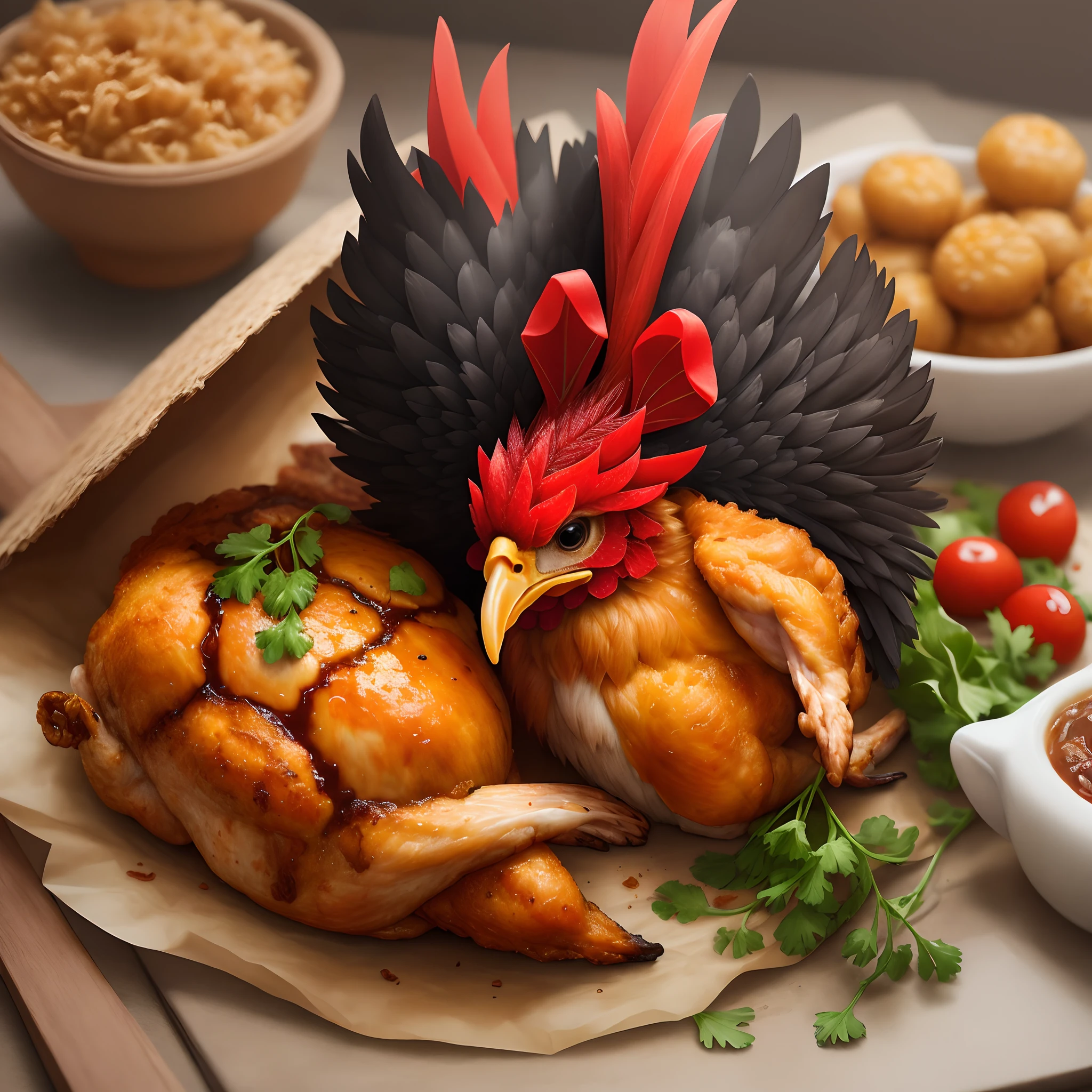 Stable Diffusion Prompt: Two chickens and a red-black rooster head ...