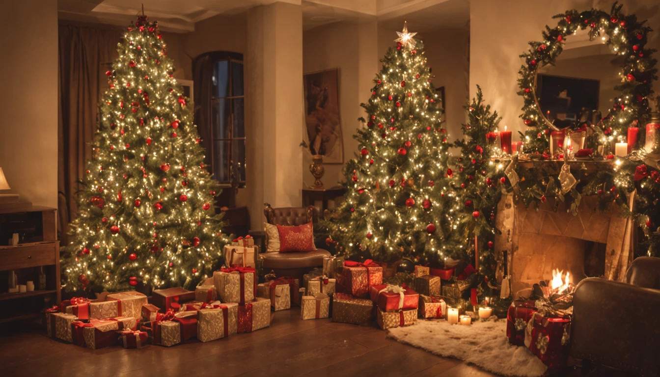 Stable Diffusion Prompt: Cozy living room with Christmas trees and ...
