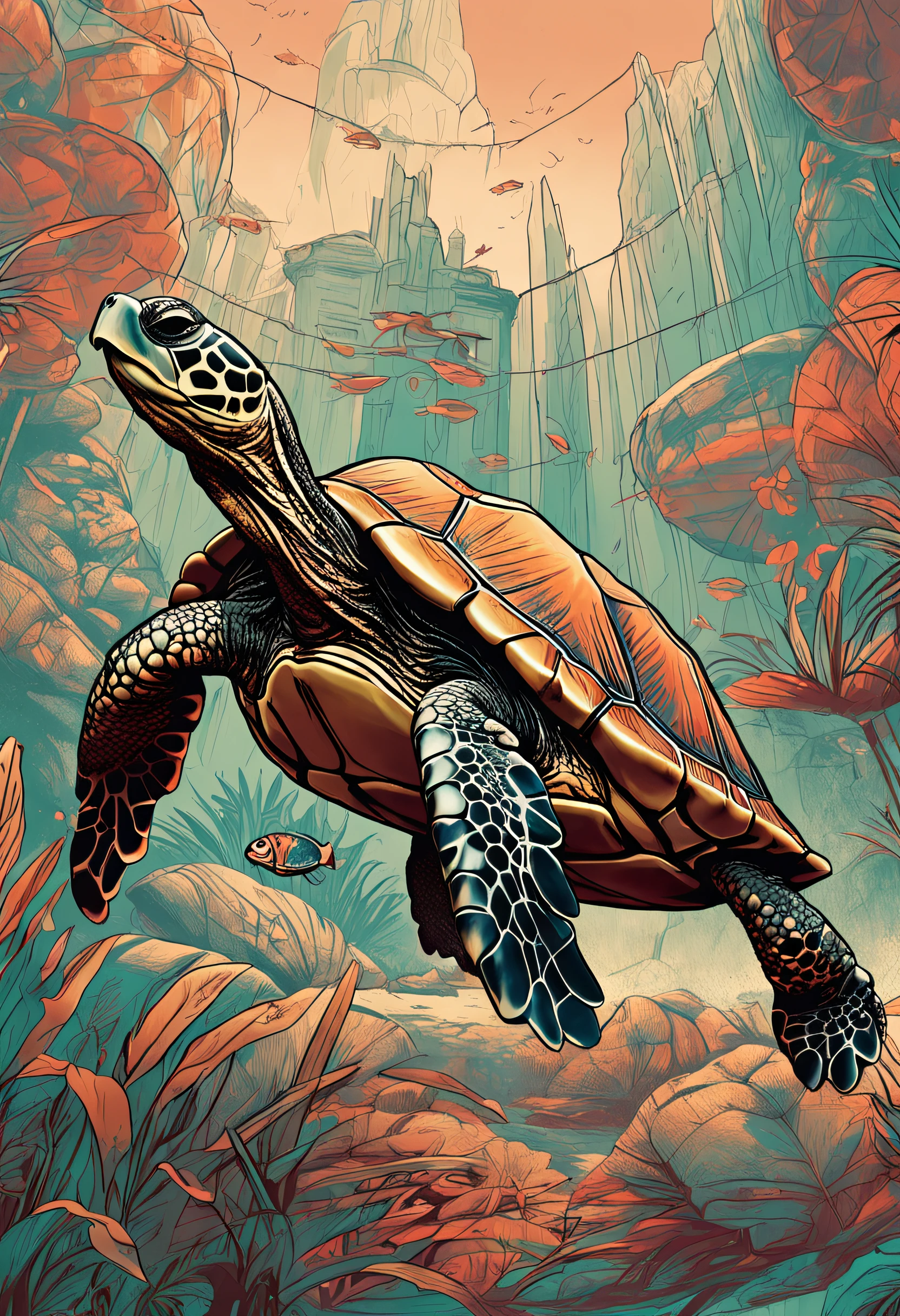 Stable Diffusion Prompt: Close-up of a turtle swimming in water ...