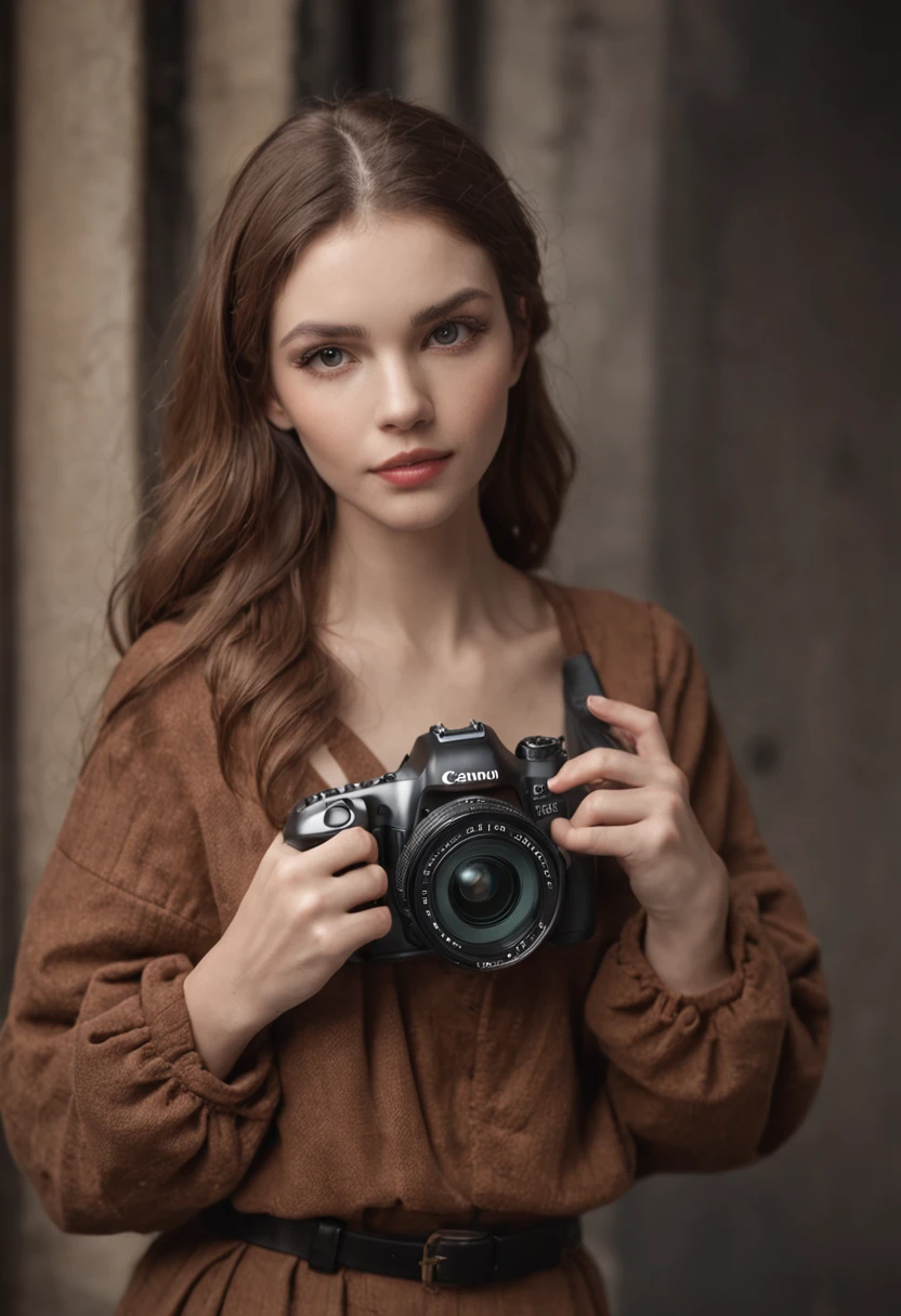 Stable Diffusion Prompt: Woman holding camera and posing for a photo ...