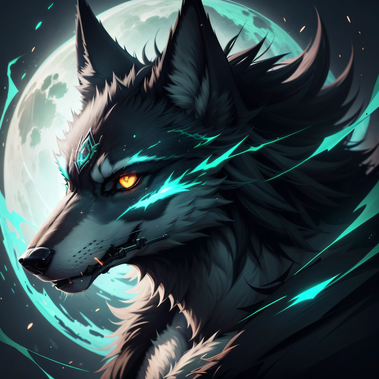 Stable Diffusion Prompt: Close-up of wolf with glowing eyes under a ...