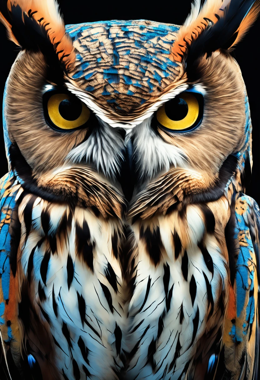 Stable Diffusion Prompt: An owl with yellow eyes and a black background