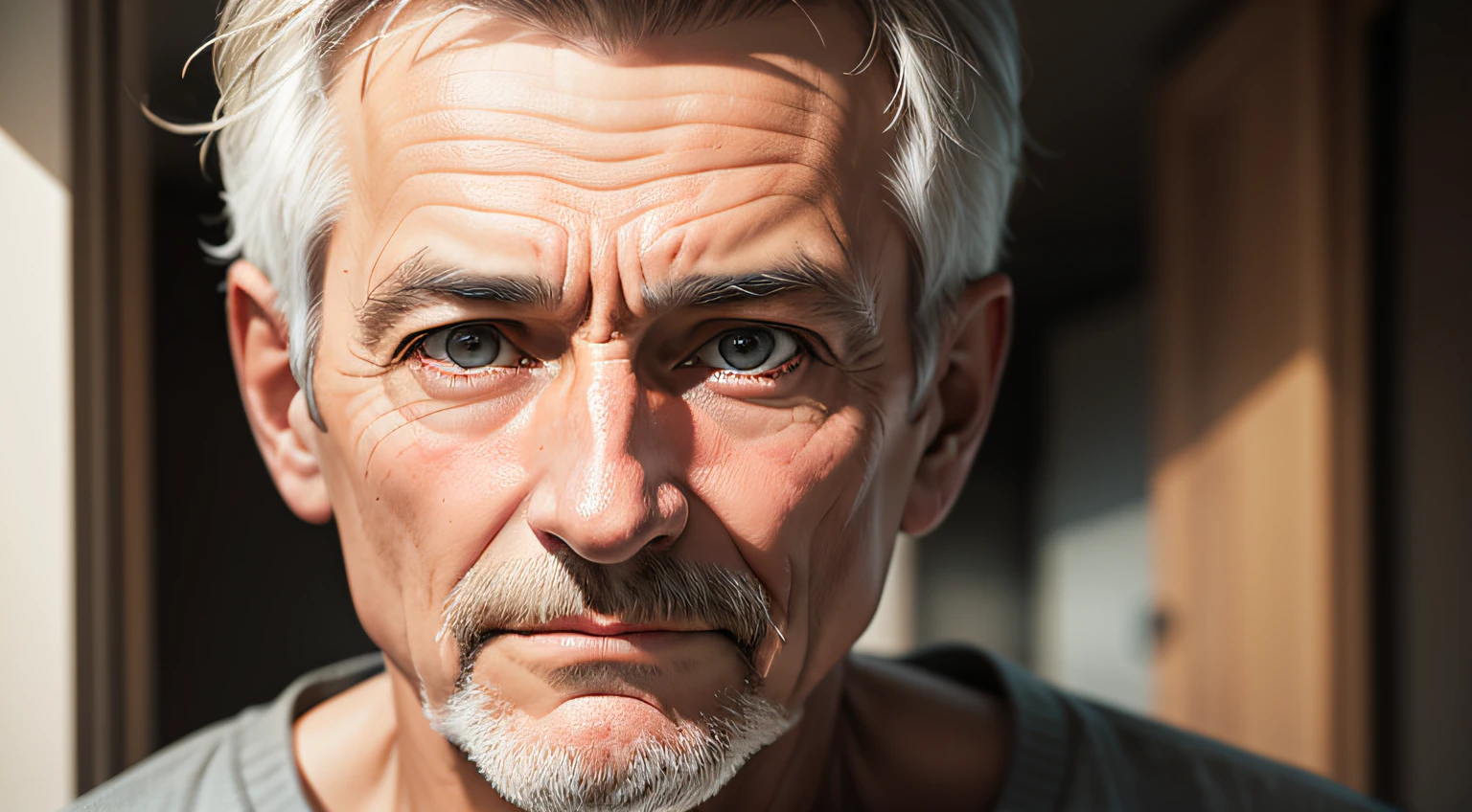 Stable Diffusion Prompt: Man in gray shirt sporting mustache stands out ...