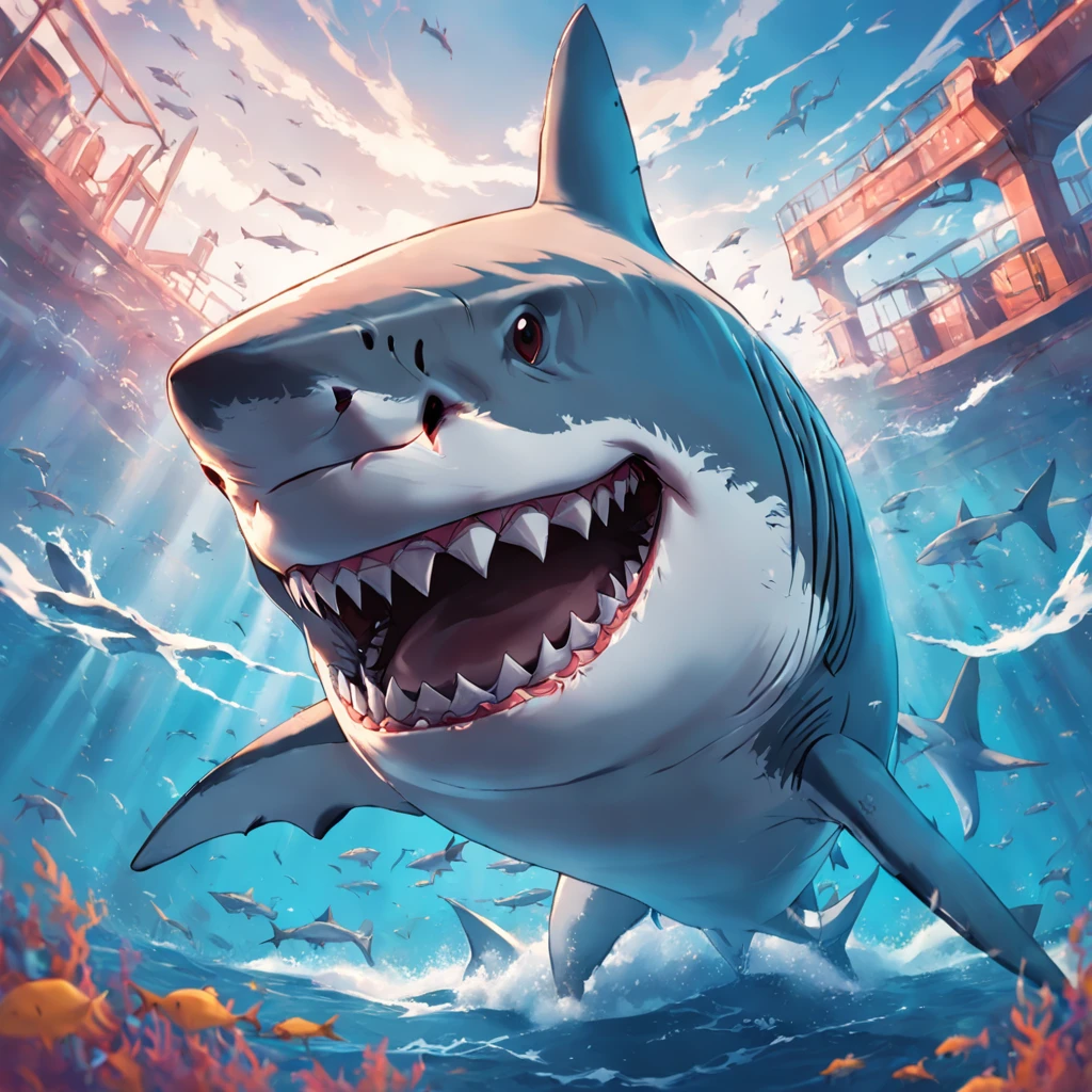 Stable Diffusion Prompt: Close-up of a fierce ocean shark with open ...