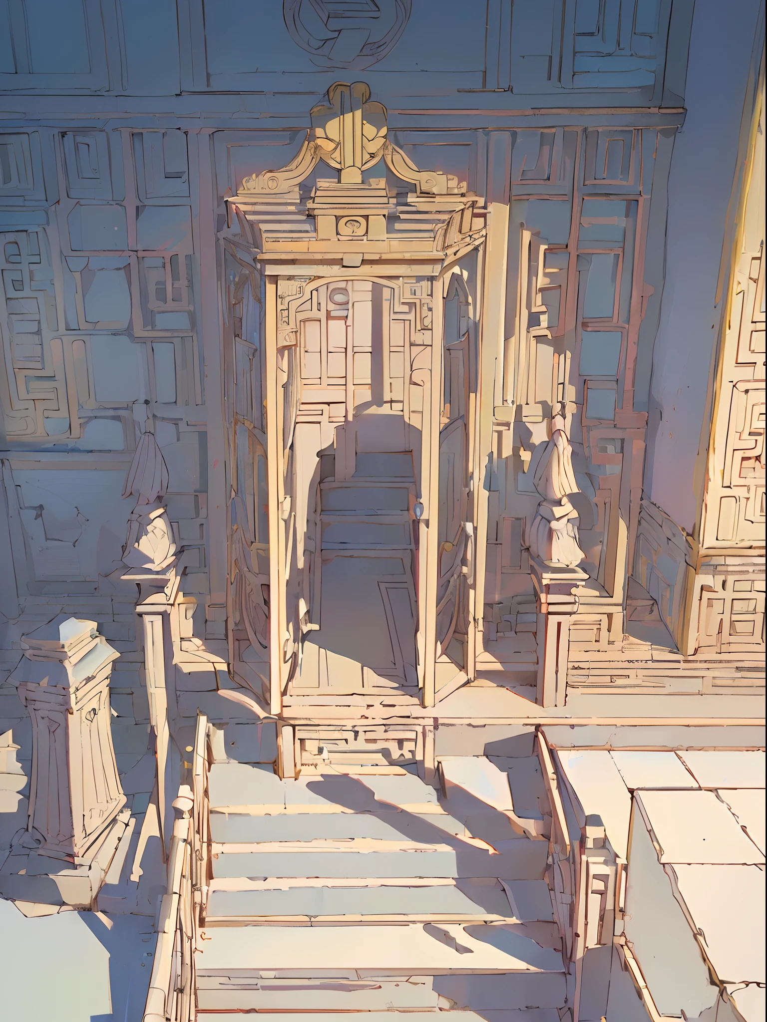 Stable Diffusion Prompt: Drawing of a stairway and door in a cozy room ...