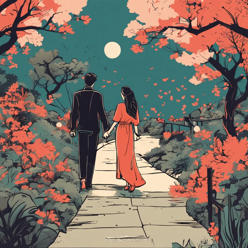 Stable Diffusion Prompt: Couple strolling in park under full moon for ...