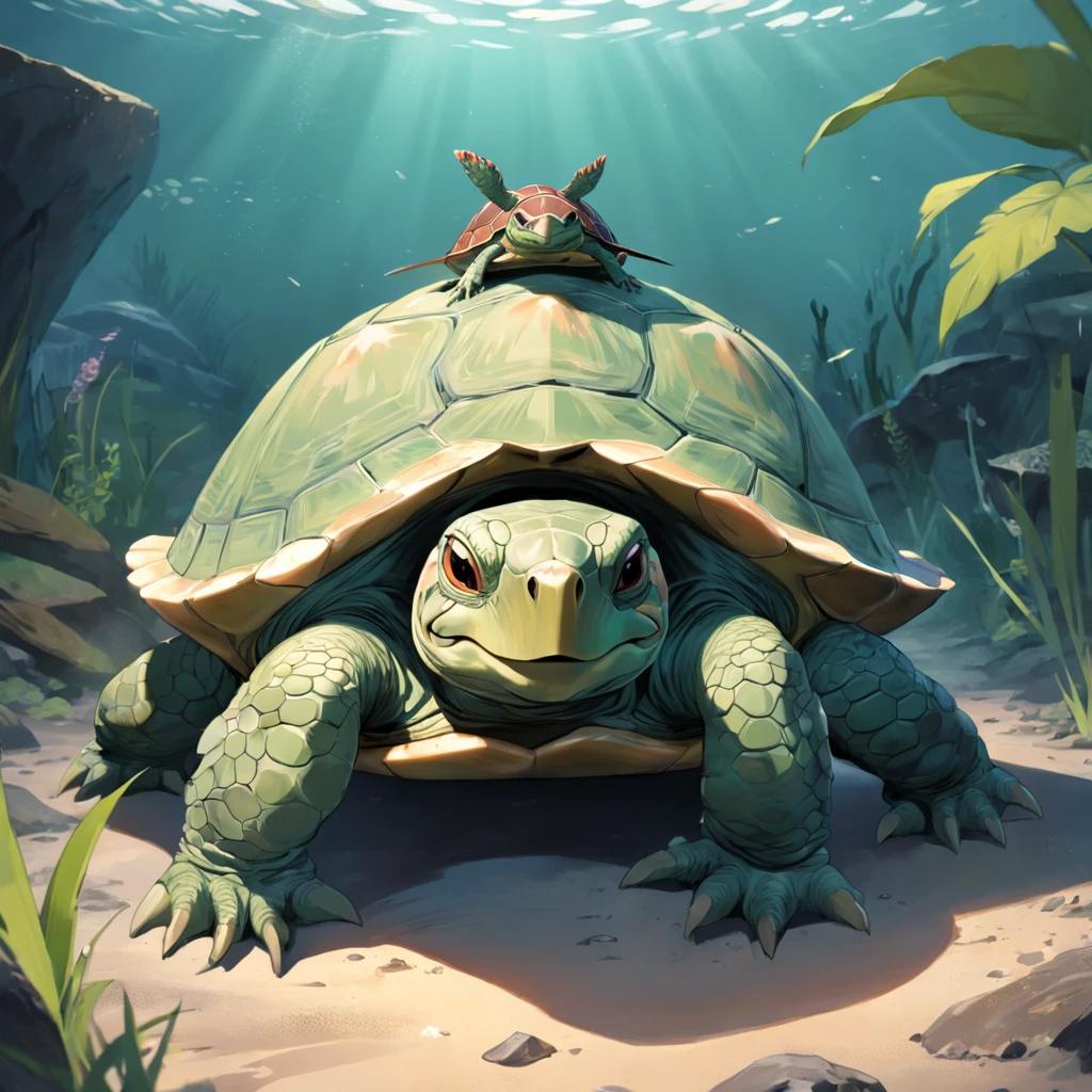 Stable Diffusion Prompt: Turtle and frog sitting on top of each other ...