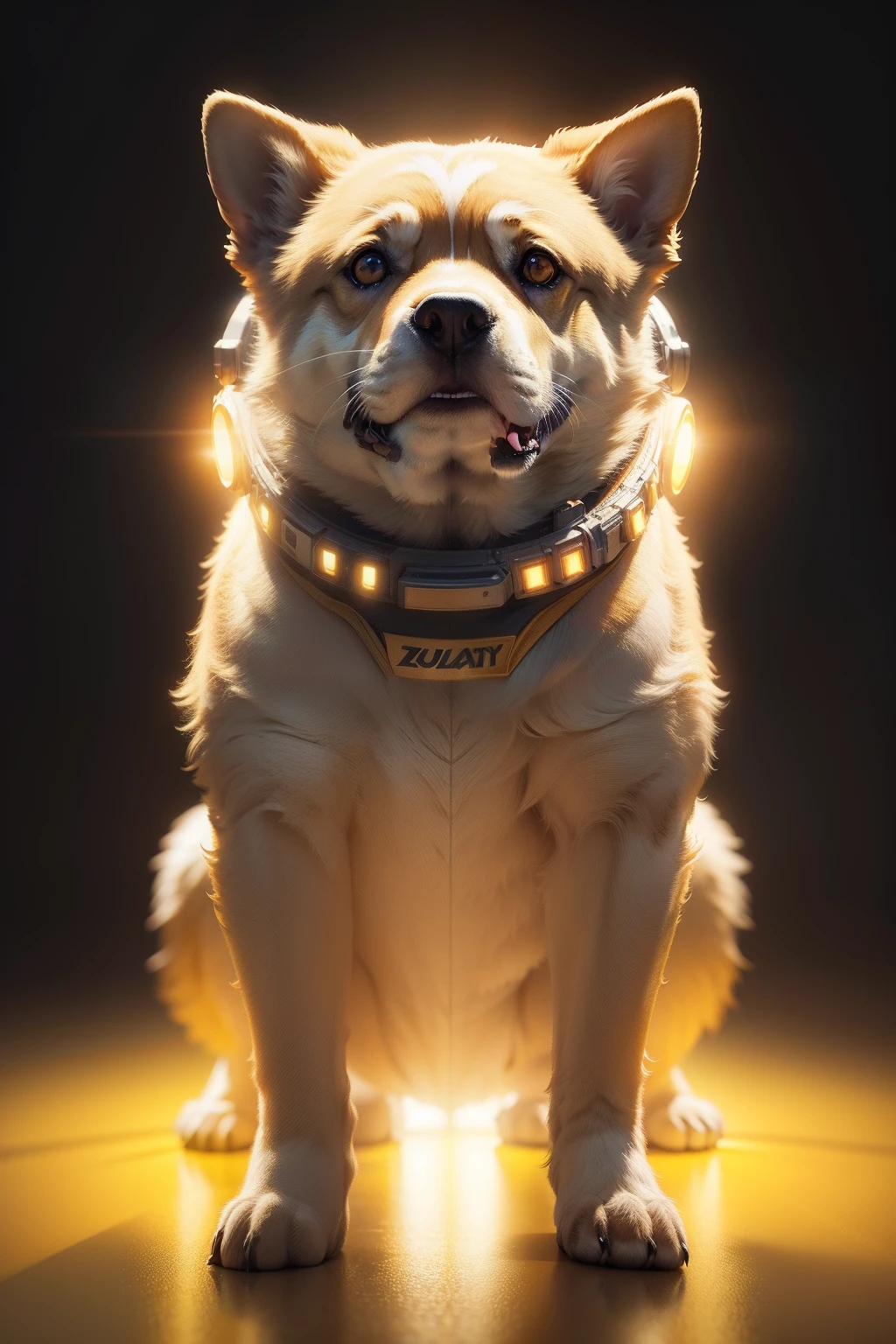 Stable Diffusion Prompt: Dog with collar sitting on table, cute pet photo