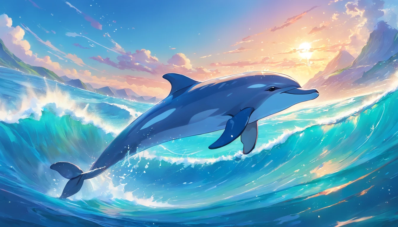 Stable Diffusion Prompt: Dolphins playfully swim in ocean sunset's ...