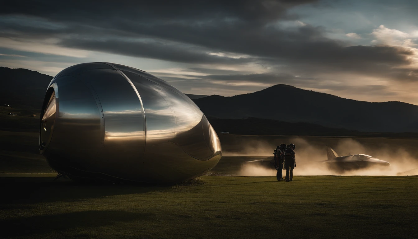 Stable Diffusion Prompt: Large silver airplane parked outdoors on grass