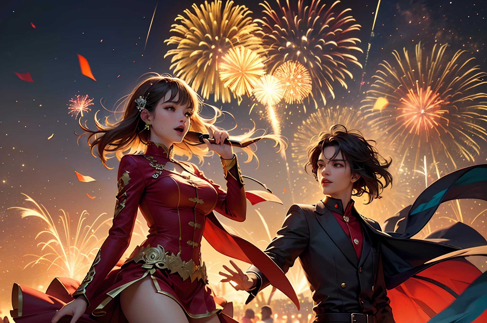 Stable Diffusion Prompt: Anime characters in costumes celebrate with ...