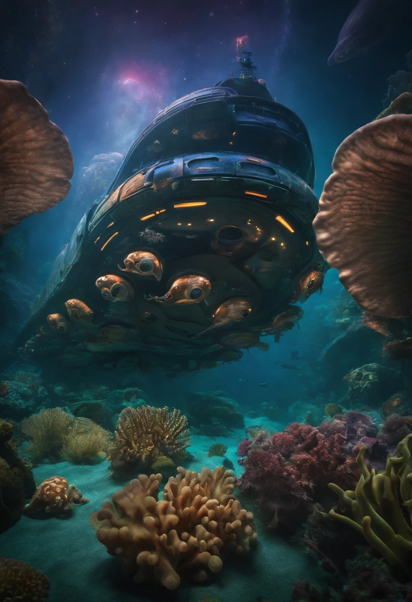 Stable Diffusion Prompt: Submarine explores vibrant coral reef with ...