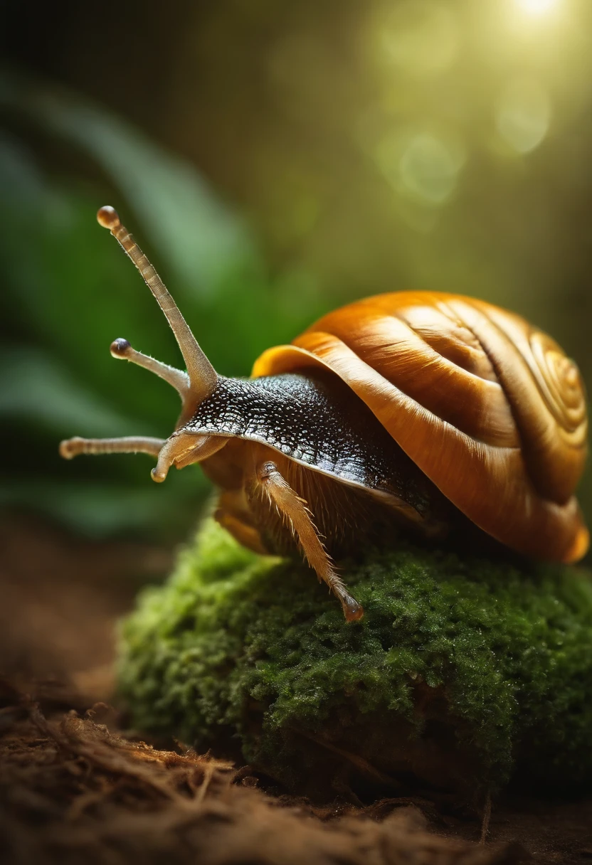 Stable Diffusion Prompt: Snail crawling on mossy rock – nature close-up shot