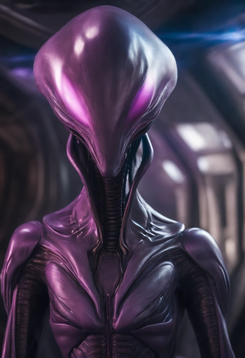 Stable Diffusion Prompt: Close-up of purple alien with black face, sci ...