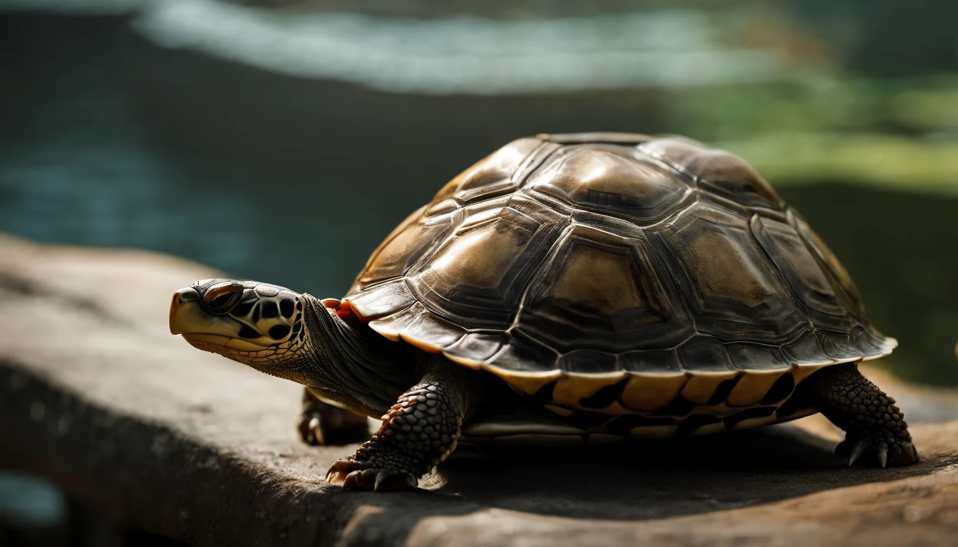 Stable Diffusion Prompt: A turtle resting on a ledge by the water
