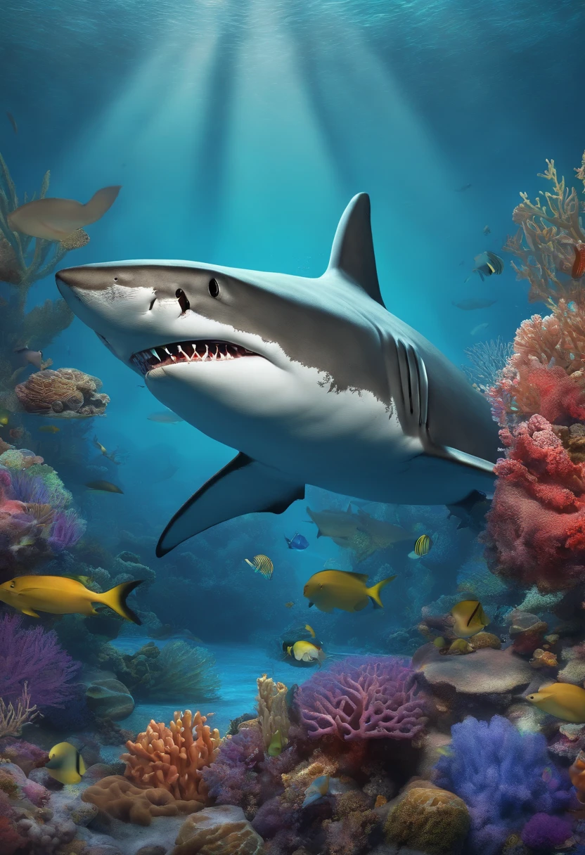 Stable Diffusion Prompt: Arafed shark swimming through vibrant coral ...