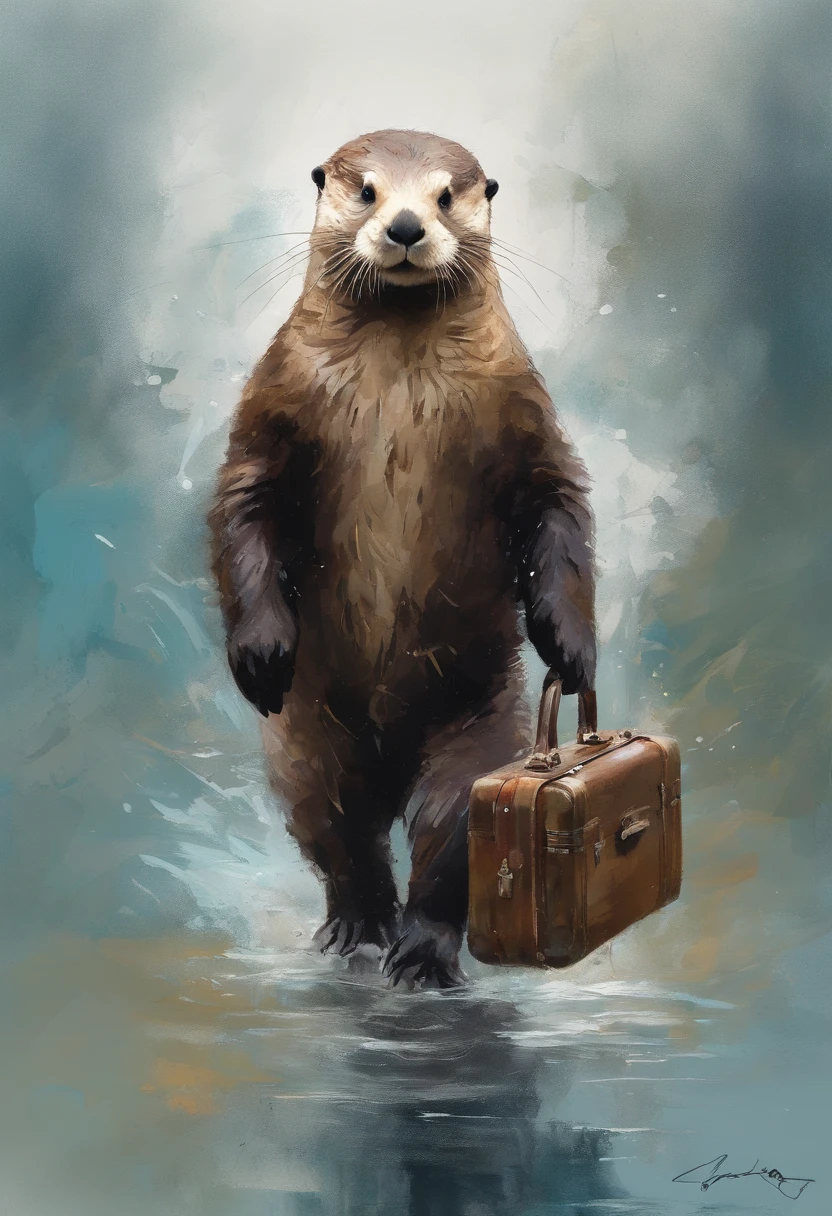 Stable Diffusion Prompt: Painting of a otter with a suitcase and a ...