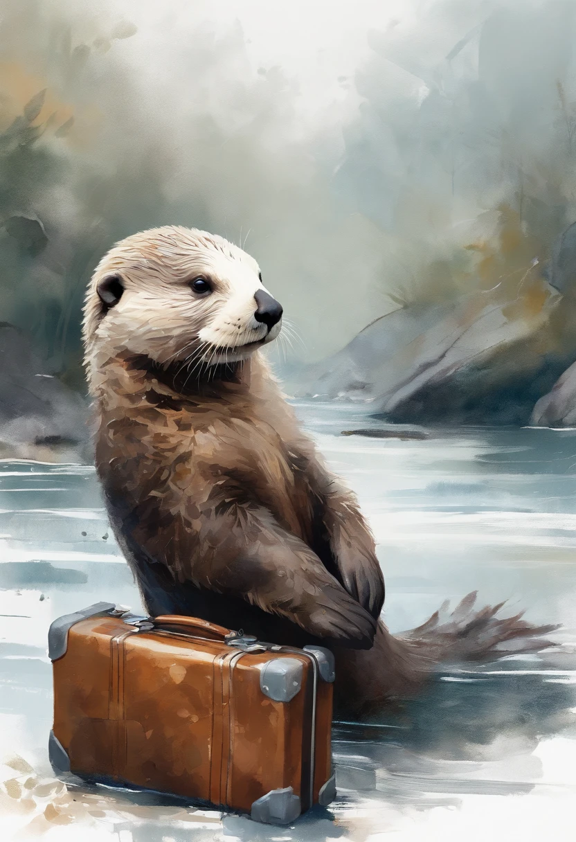 Stable Diffusion Prompt: Painting of a sea otter sitting on a suitcase ...