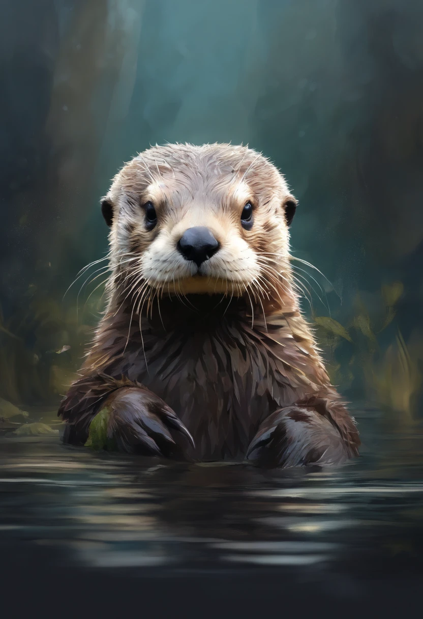 Stable Diffusion Prompt: An otter is sitting in the water and looking ...