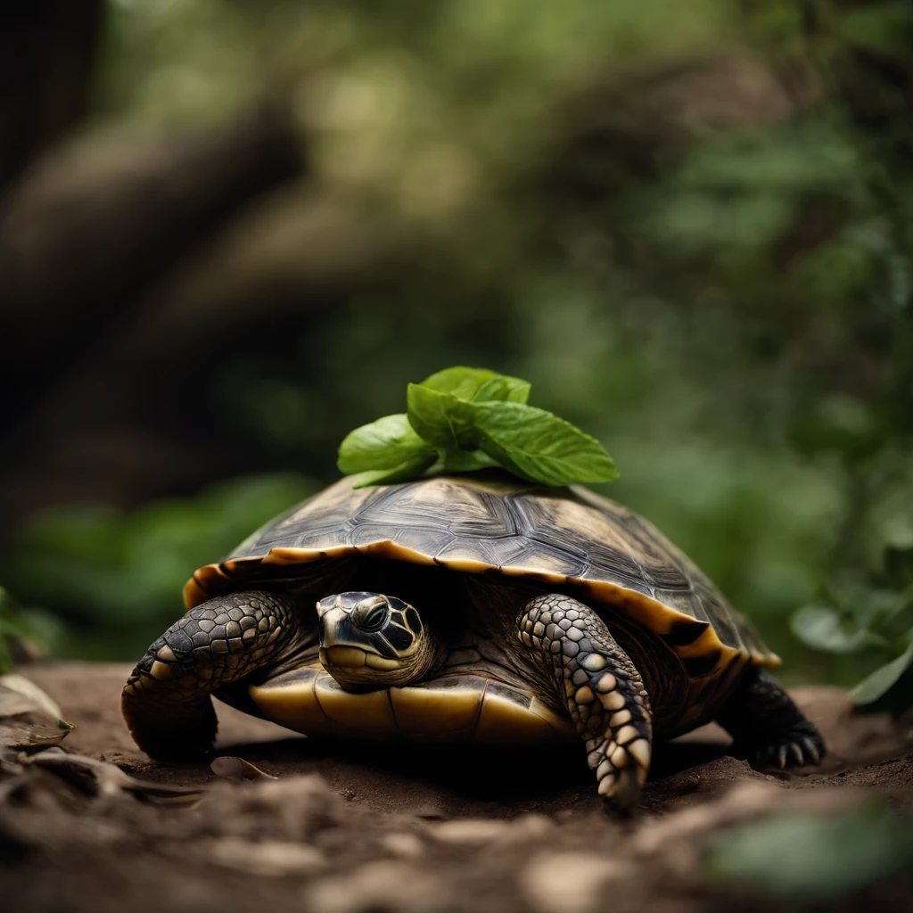 Stable Diffusion Prompt: Cute turtle with leaf on head sitting on ...