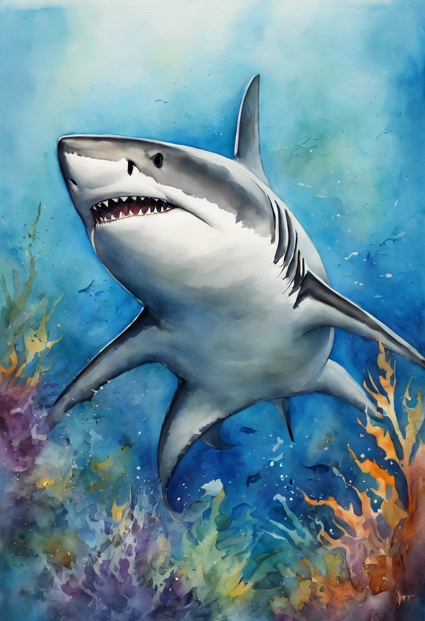 Stable Diffusion Prompt: Vivid shark painting showcasing vibrant coral ...