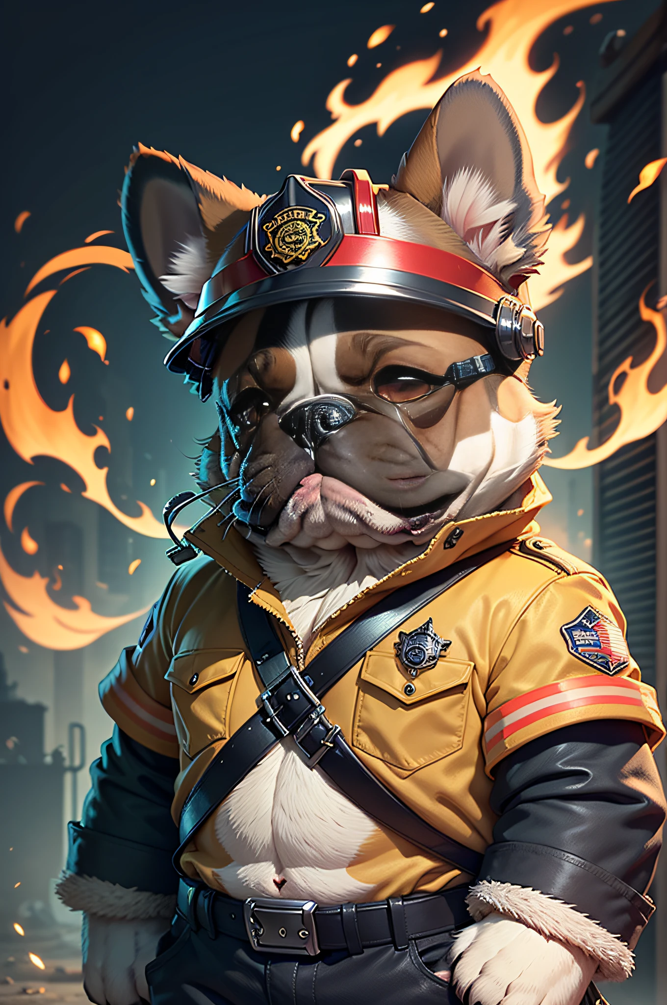 Stable Diffusion Prompt: Cute firefighter dog in uniform and helmet for ...