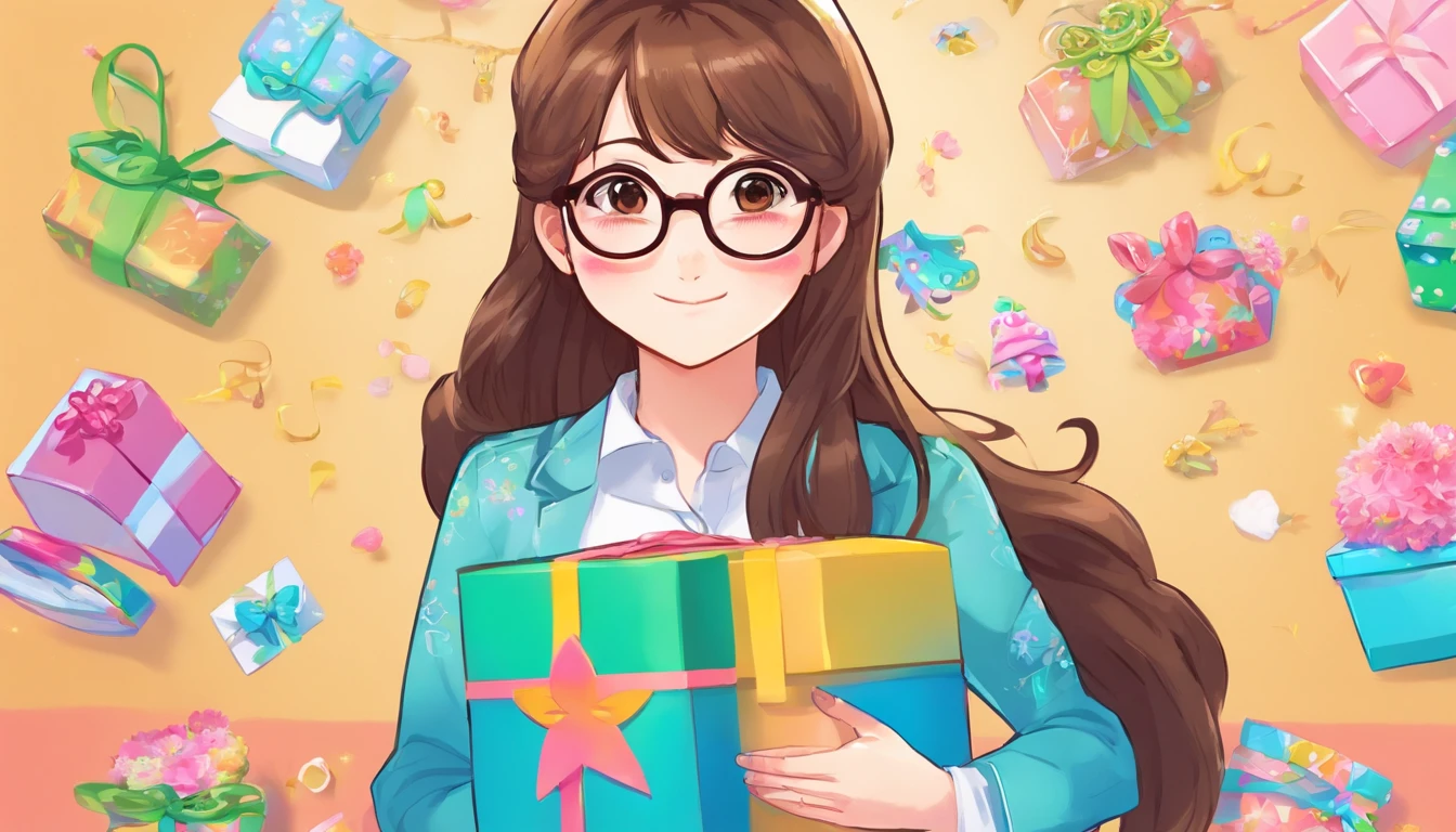 Stable Diffusion Prompt: Anime girl joyfully unboxing gifts amid ...