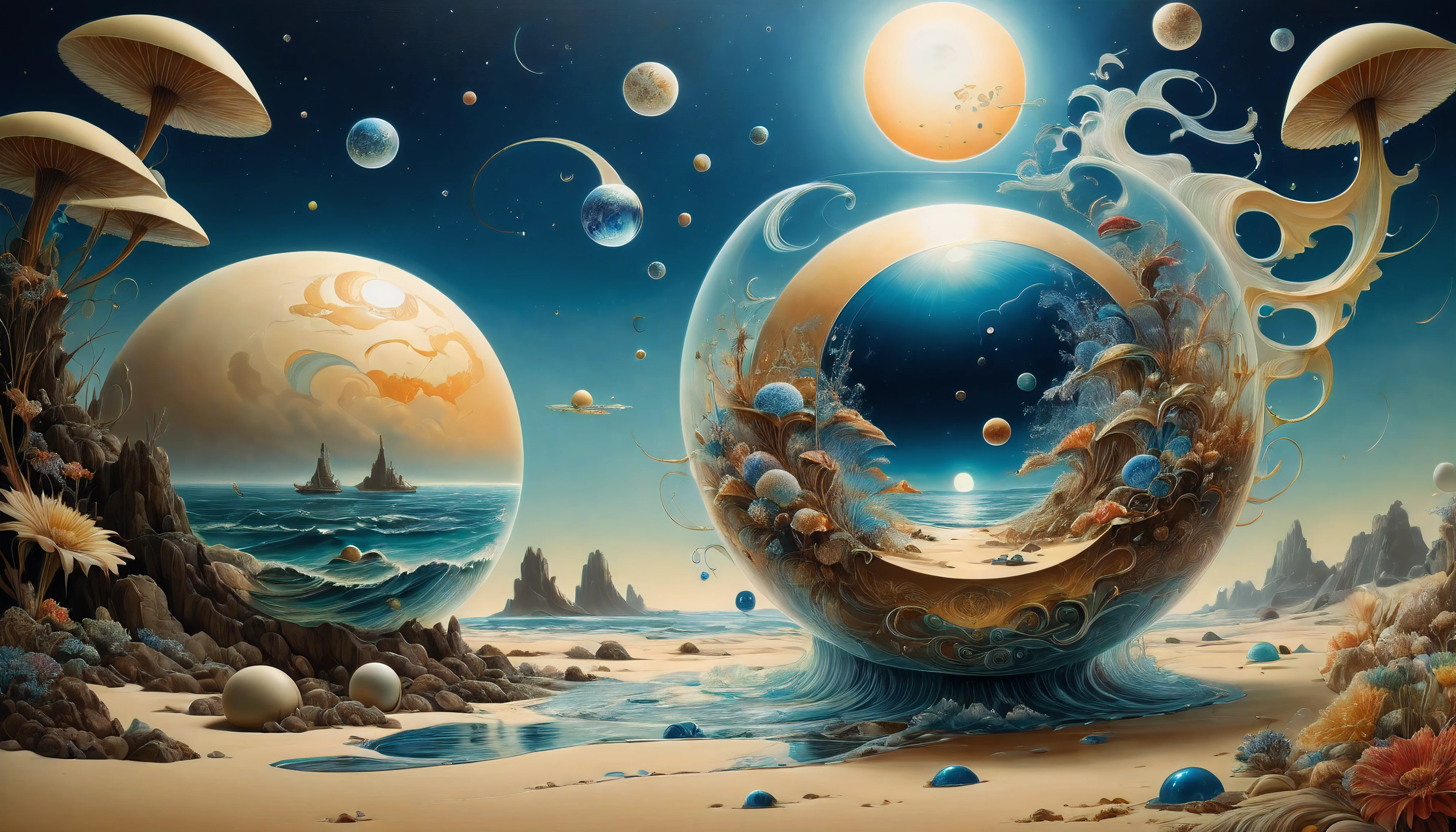 Stable Diffusion Prompt: Close-up of a water-filled sphere painting ...