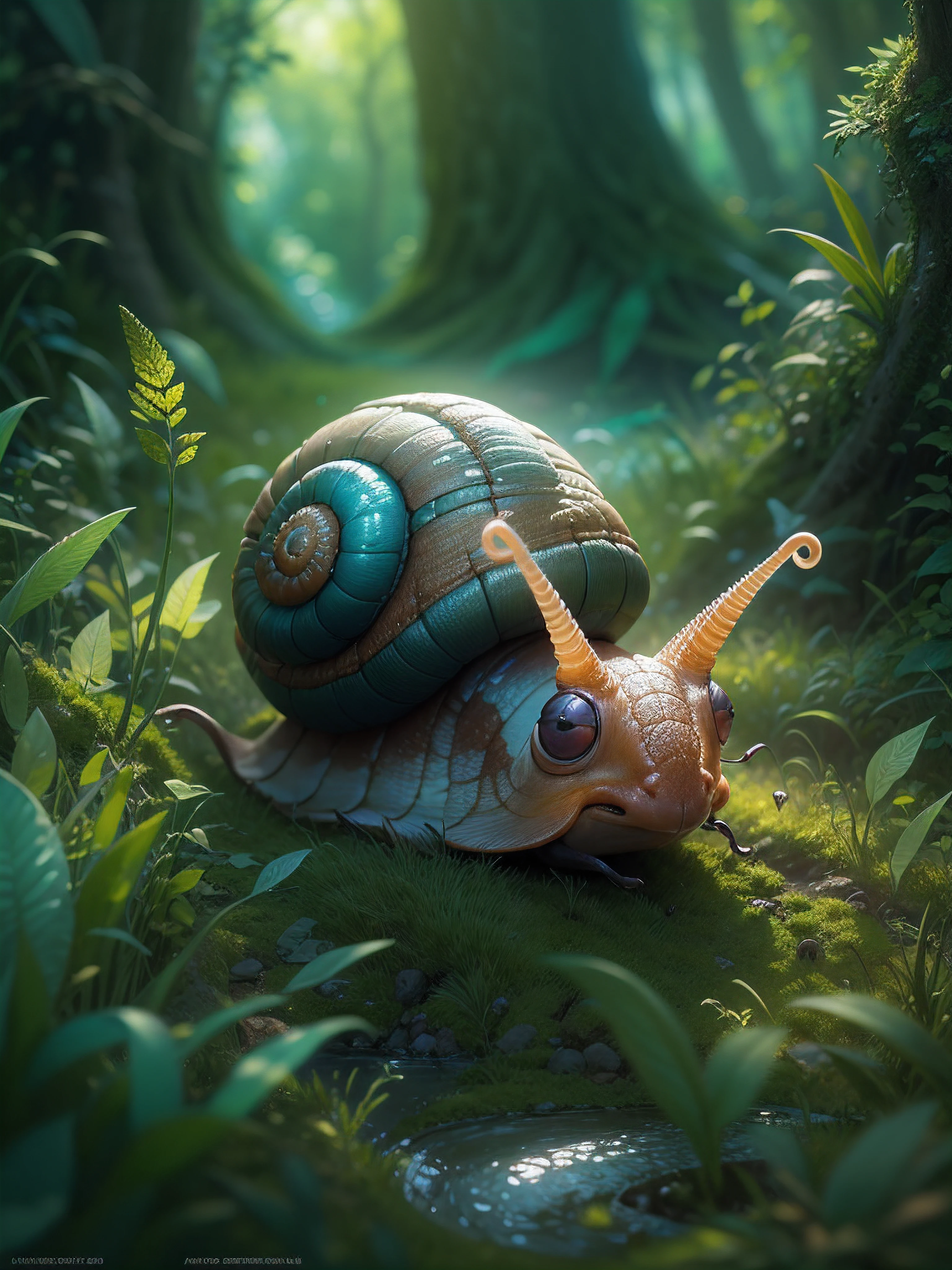 Stable Diffusion Prompt: Close-up of a snail with a striking blue shell showcasing nature's beauty