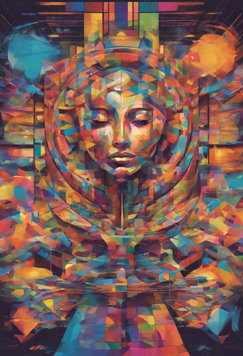 Stable Diffusion Prompt: A painting of a woman's face with colorful shapes