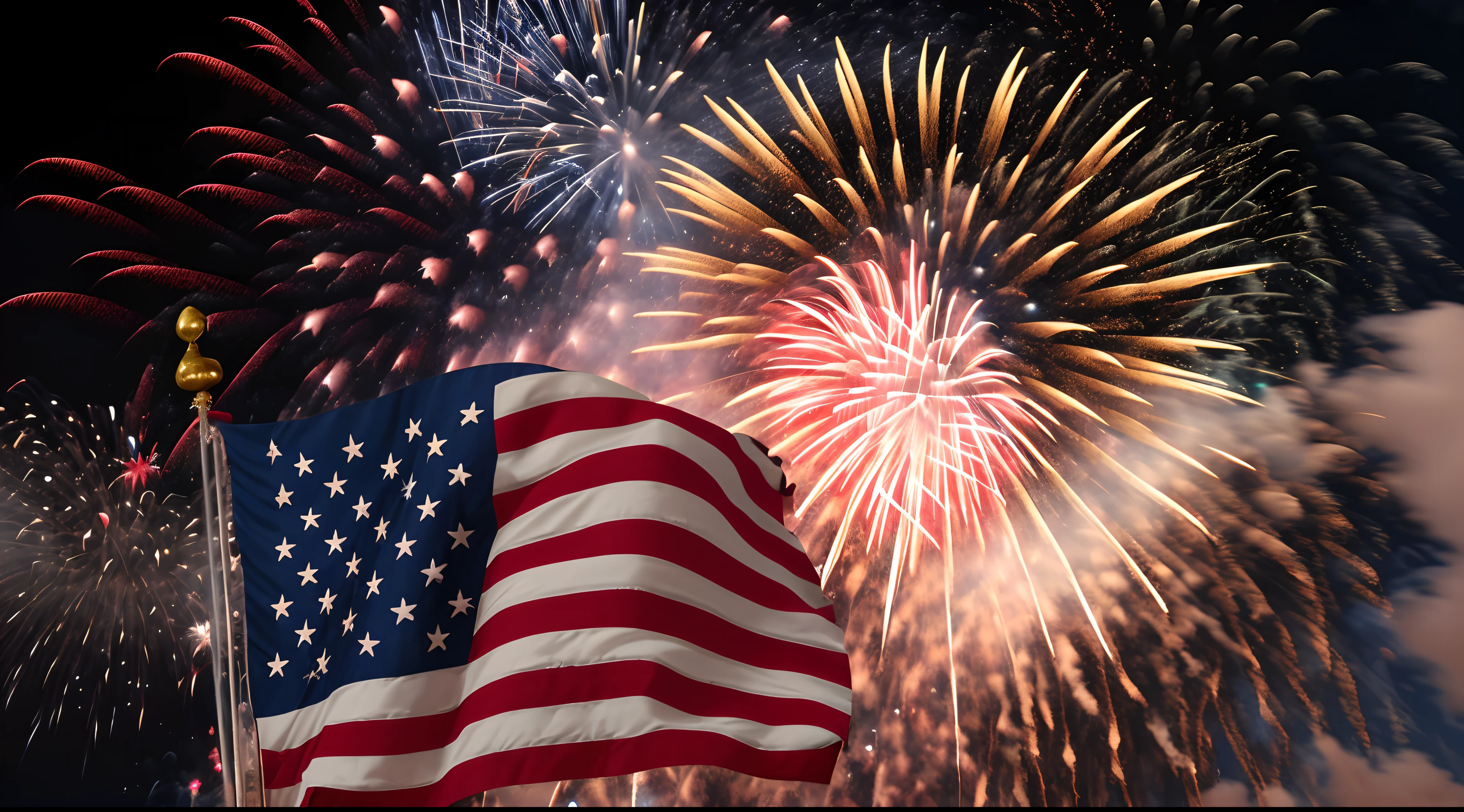 Stable Diffusion Prompt: Fireworks & American flag illuminate the sky ...