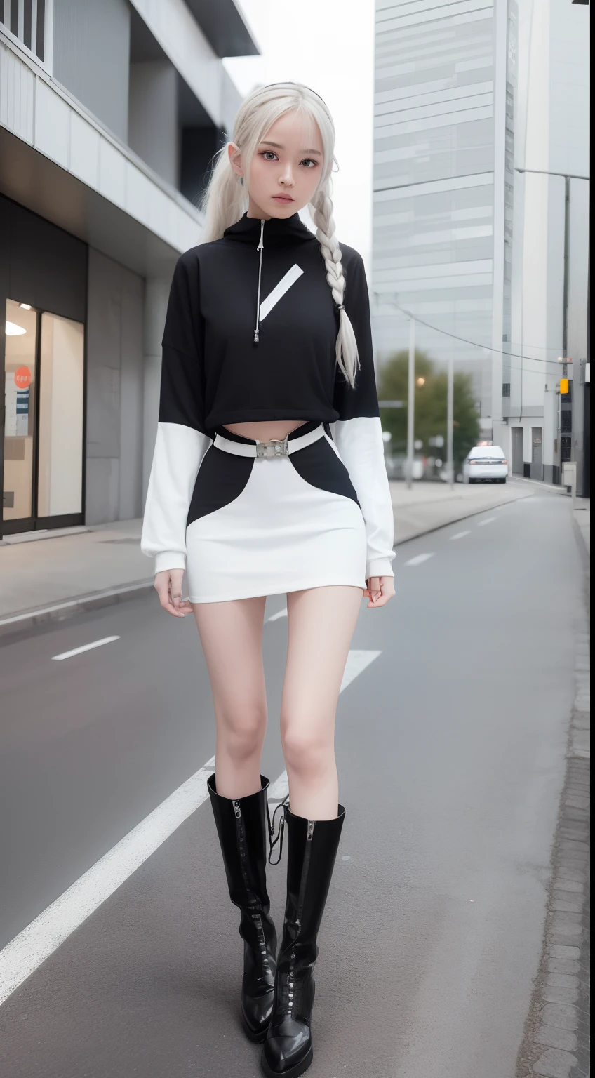 Stable Diffusion Prompt: Woman in black and white outfit walking ...
