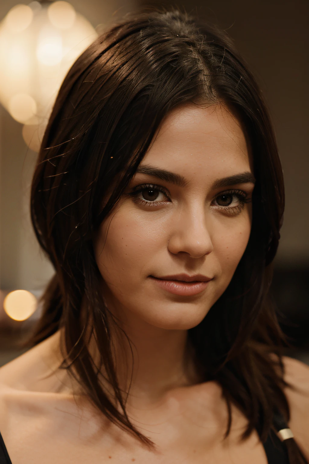 Stable Diffusion Prompt: Woman in black top using smartphone, stylish ...