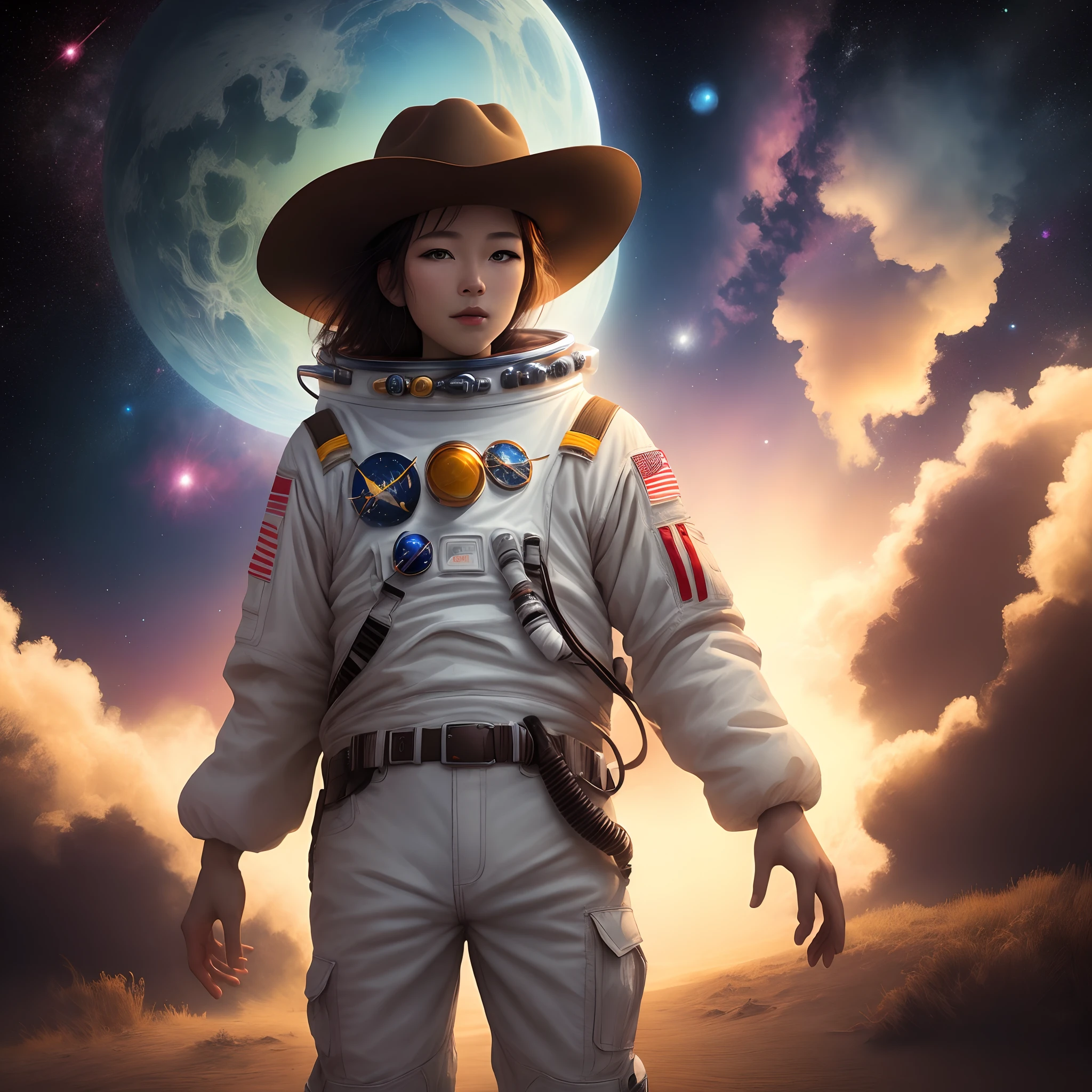 Stable Diffusion Prompt: Close-up of person in space suit and hat ...