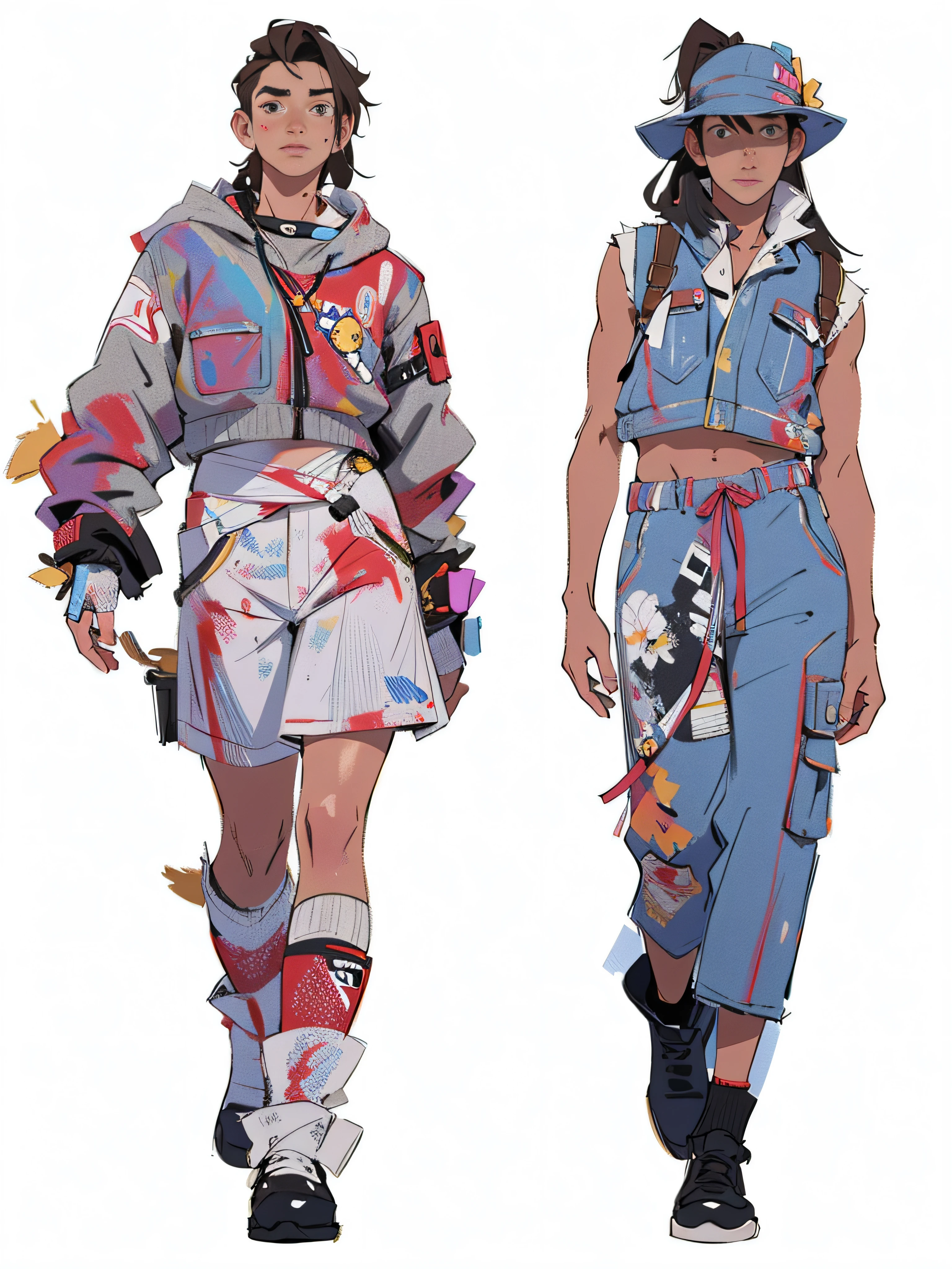Stable Diffusion Prompt: Two women in colorful outfits walking down a ...