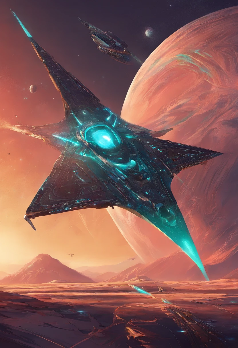 Stable Diffusion Prompt: A futuristic spaceship flying over a planet ...