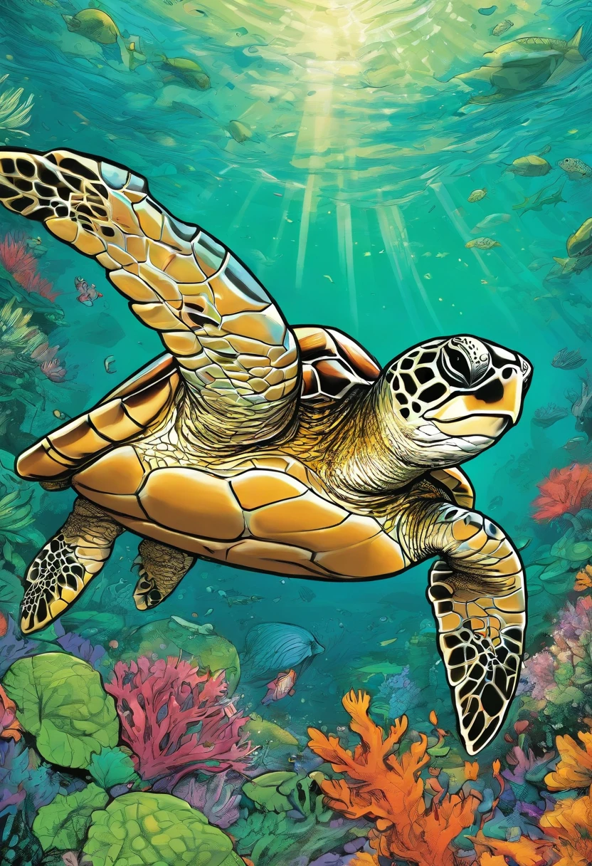 Stable Diffusion Prompt: Turtle swimming among vibrant ocean corals ...