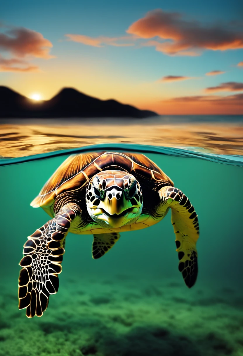 Stable Diffusion Prompt: Turtle swimming at sunset in ocean, nature ...