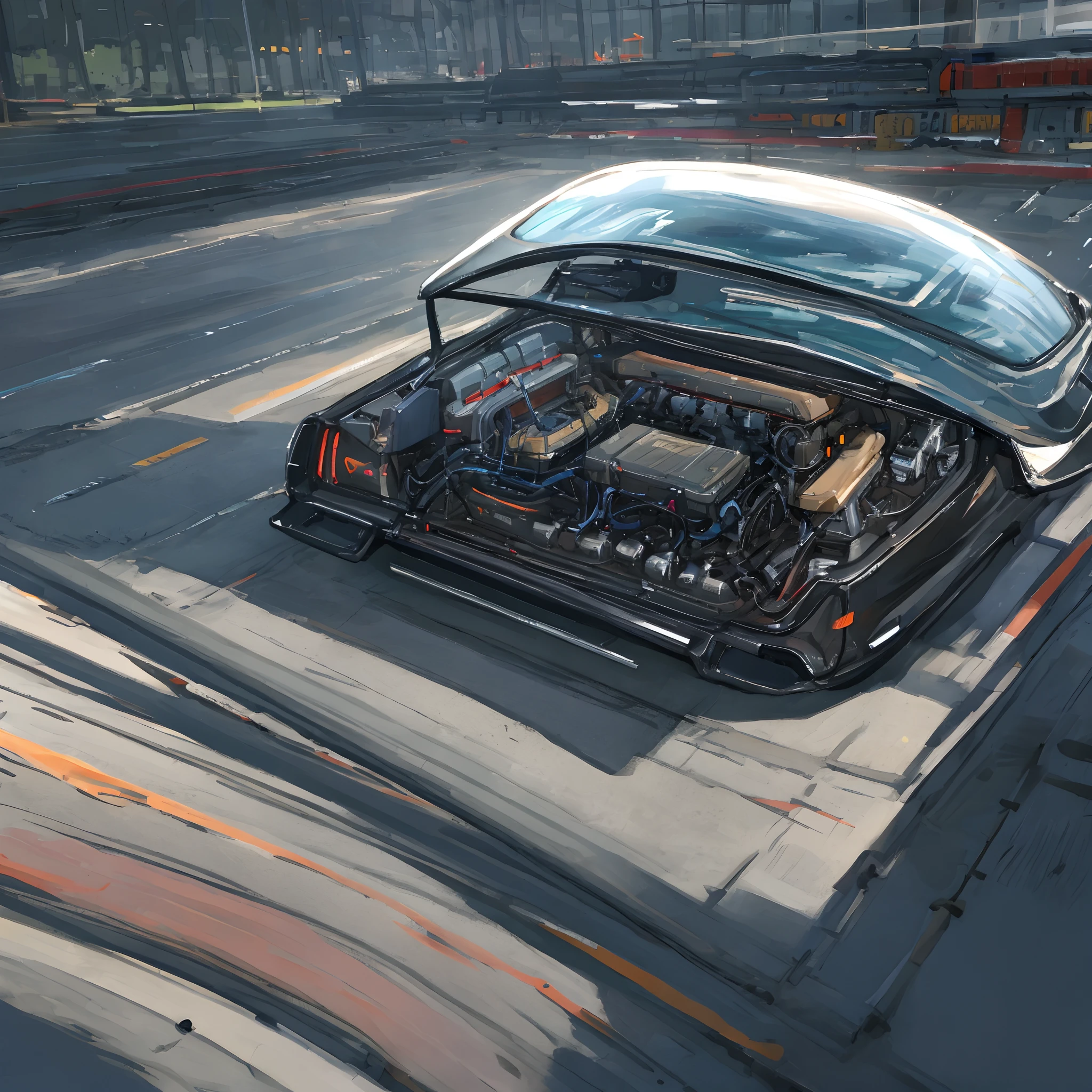 Stable Diffusion Prompt: Car with hood up on street signals breakdown ...