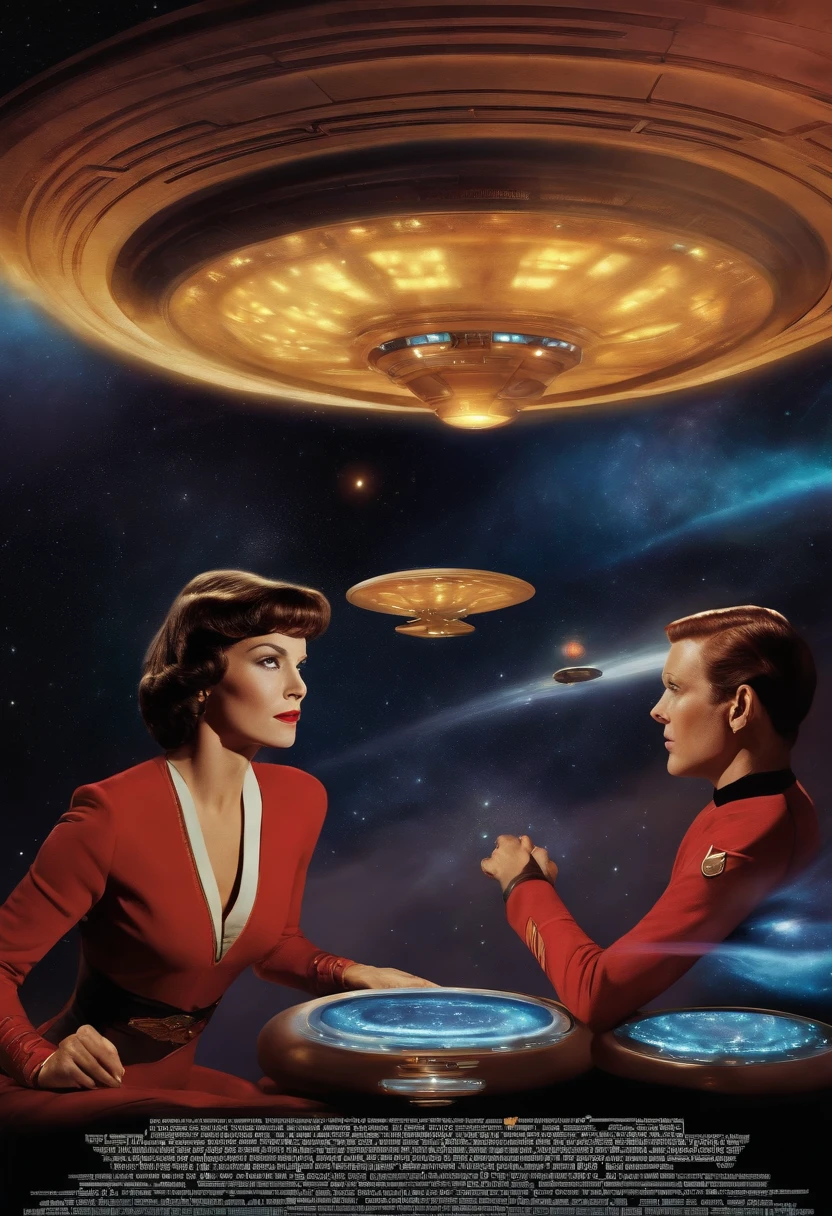 Stable Diffusion Prompt: A poster for the movie star trek starring two women in red uniforms