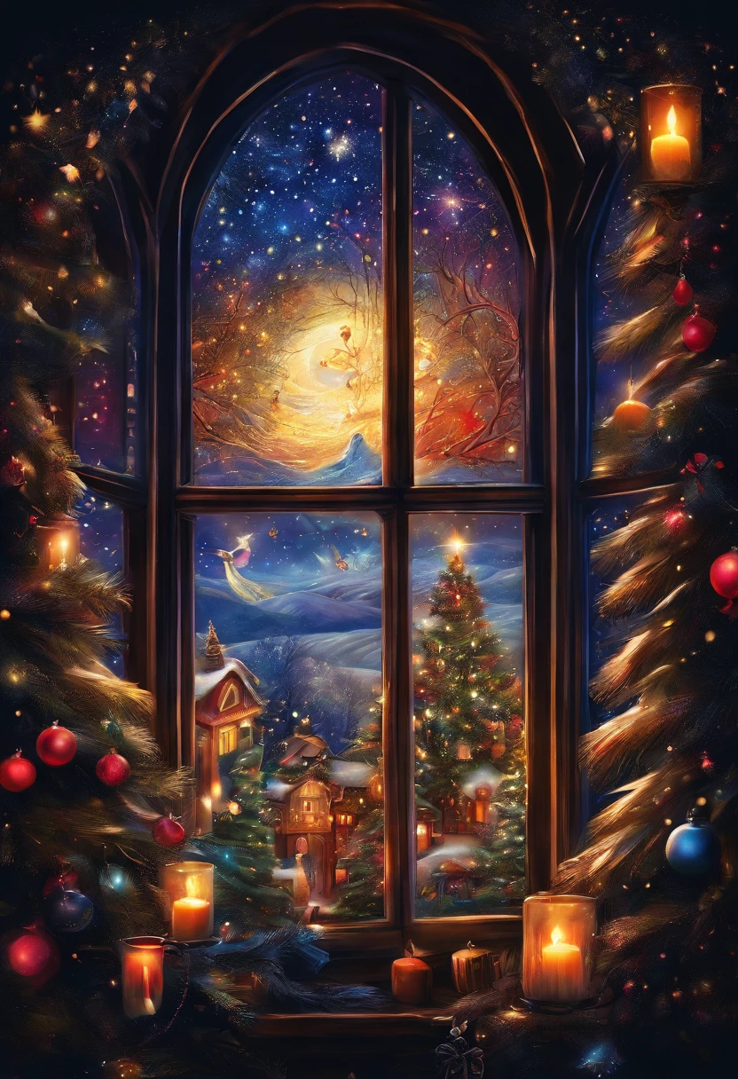 Stable Diffusion Prompt: Christmas window scene depicting a festive ...