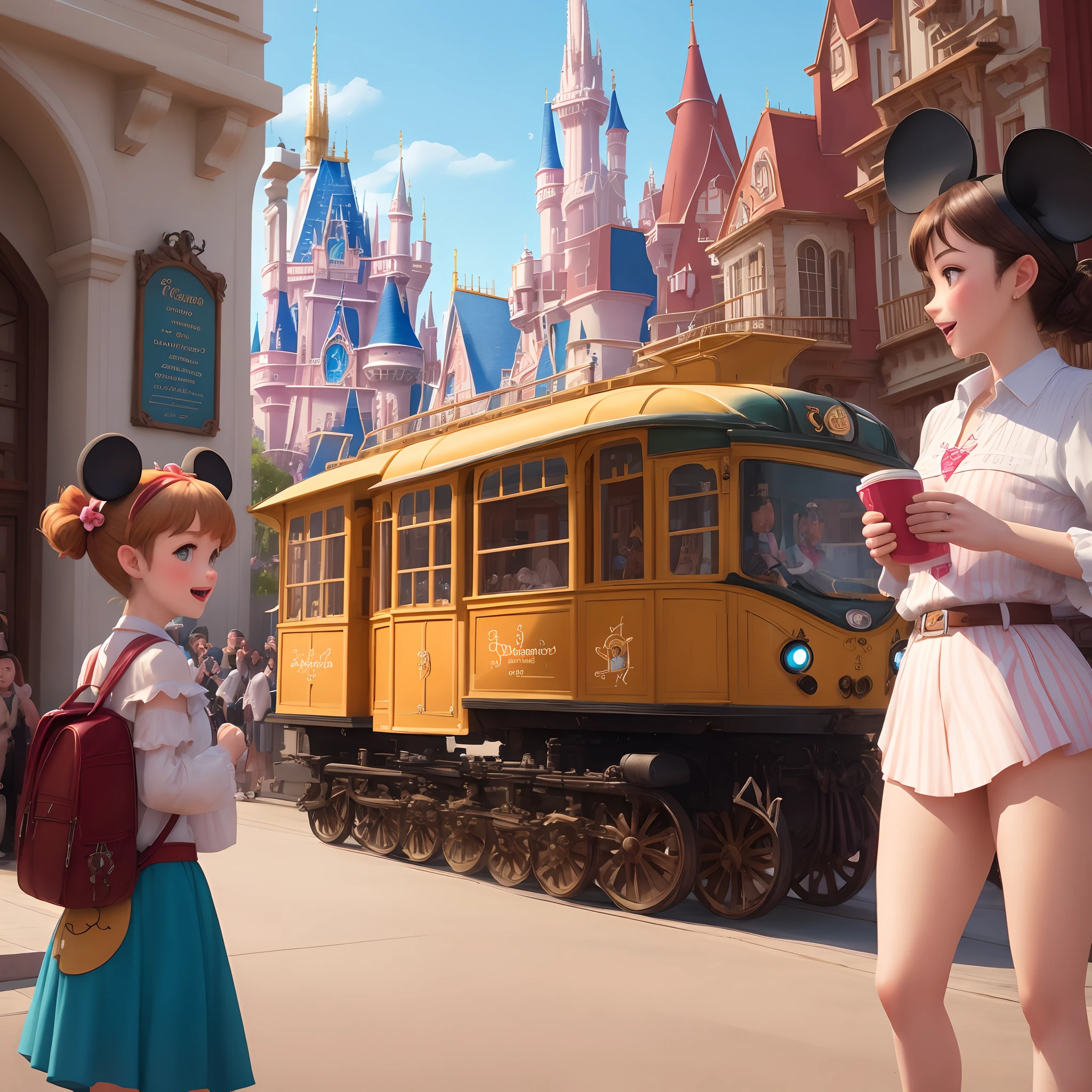 Stable Diffusion Prompt: Disney characters pose with a train at Disney ...
