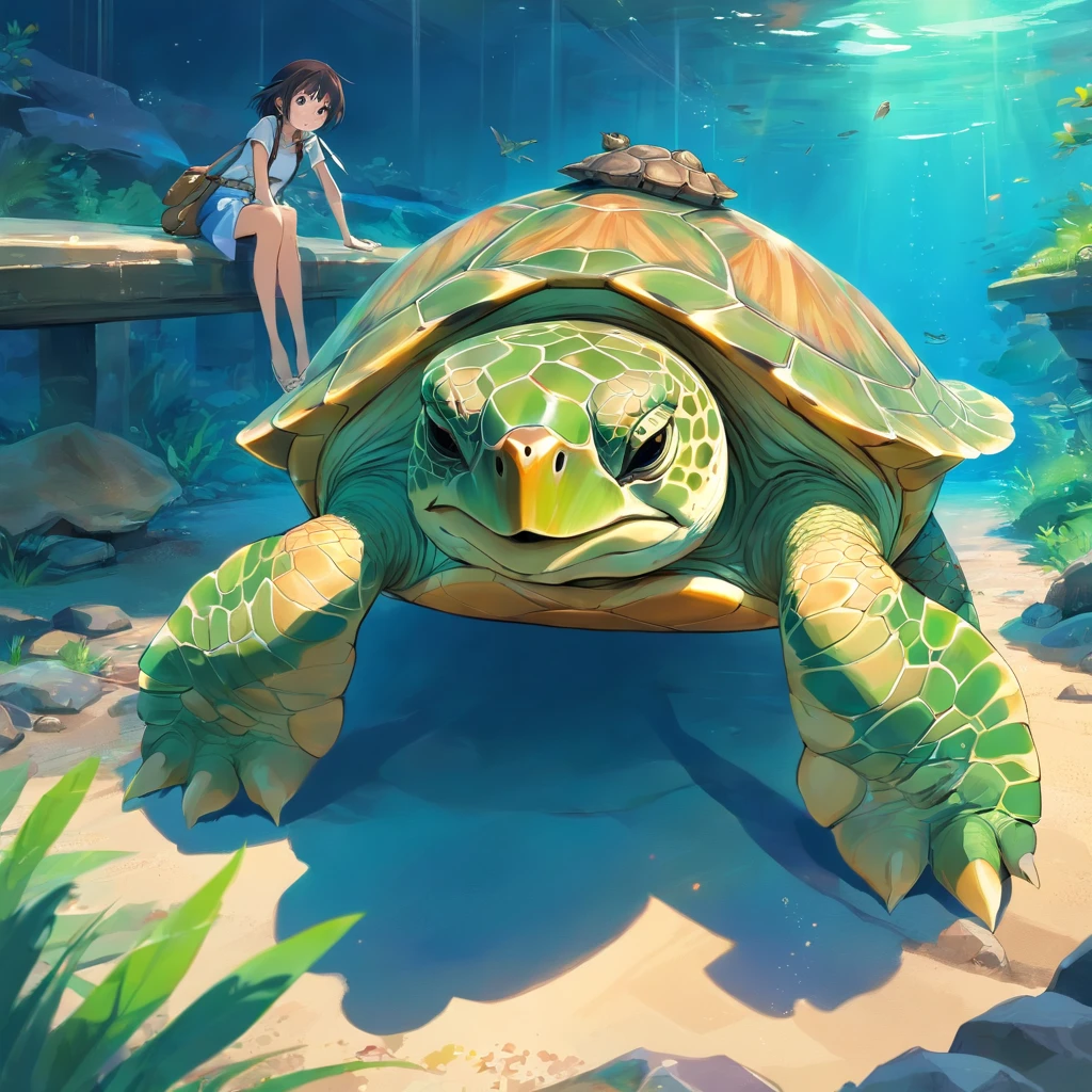 Stable Diffusion Prompt: Anime girl relaxes on a bench with a cute ...