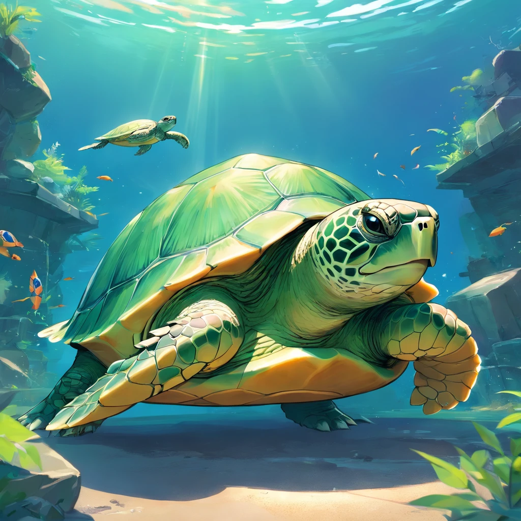 Stable Diffusion Prompt: Sea turtle swimming among colorful fish and ...