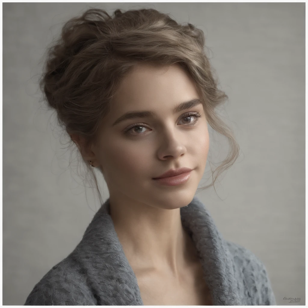 Stable Diffusion Prompt: A woman with a gray sweater and a gray sweater