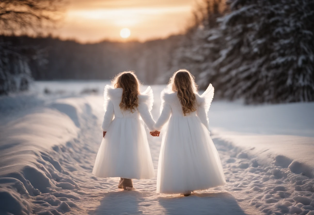 Stable Diffusion Prompt: Woman with children wearing angel wings in ...