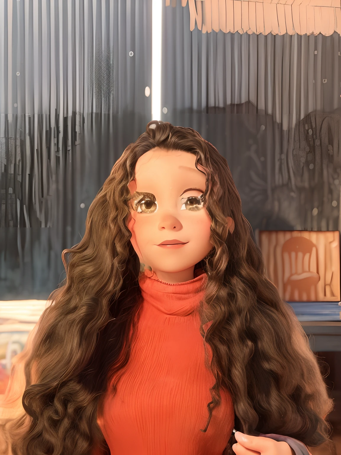Stable Diffusion Prompt: Long-haired doll with red turtleneck perfect ...