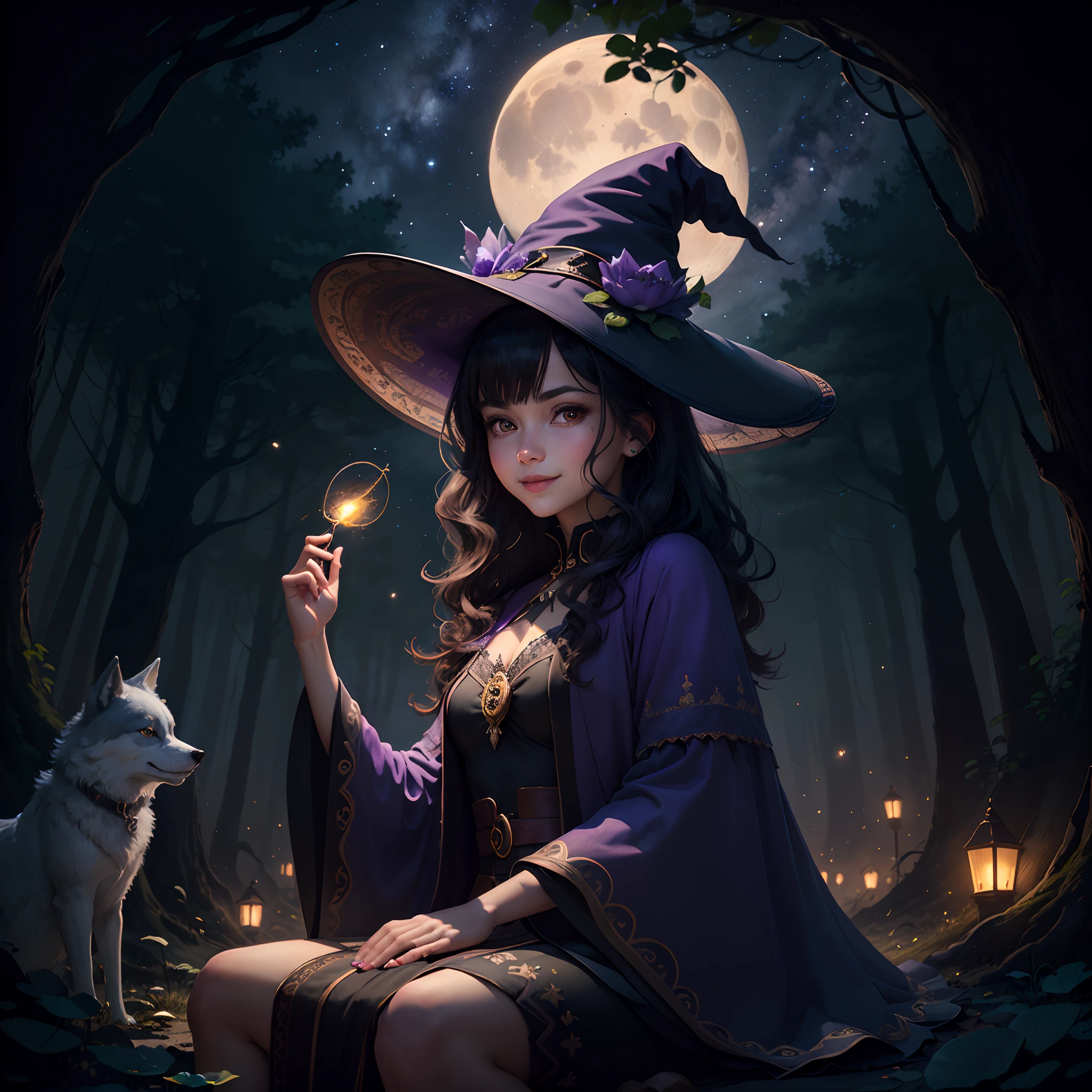 Stable Diffusion Prompt: Woman in witch costume sitting in woods with ...