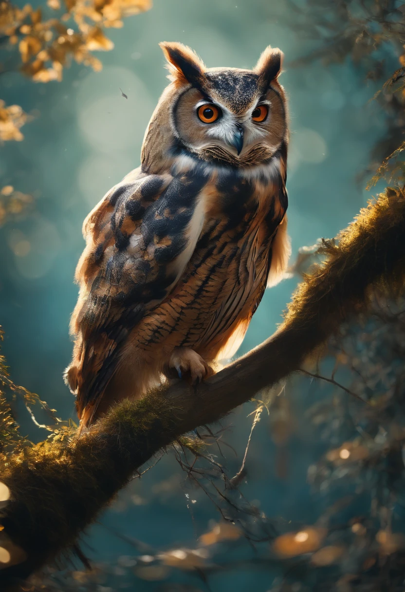 Stable Diffusion Prompt: Close-up of owl perched on branch in forest scene