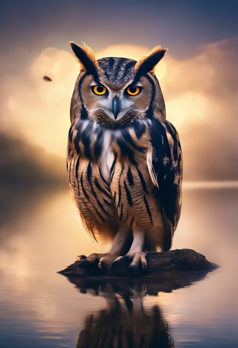 Stable Diffusion Prompt: An owl sitting on a rock with a sunset in the ...